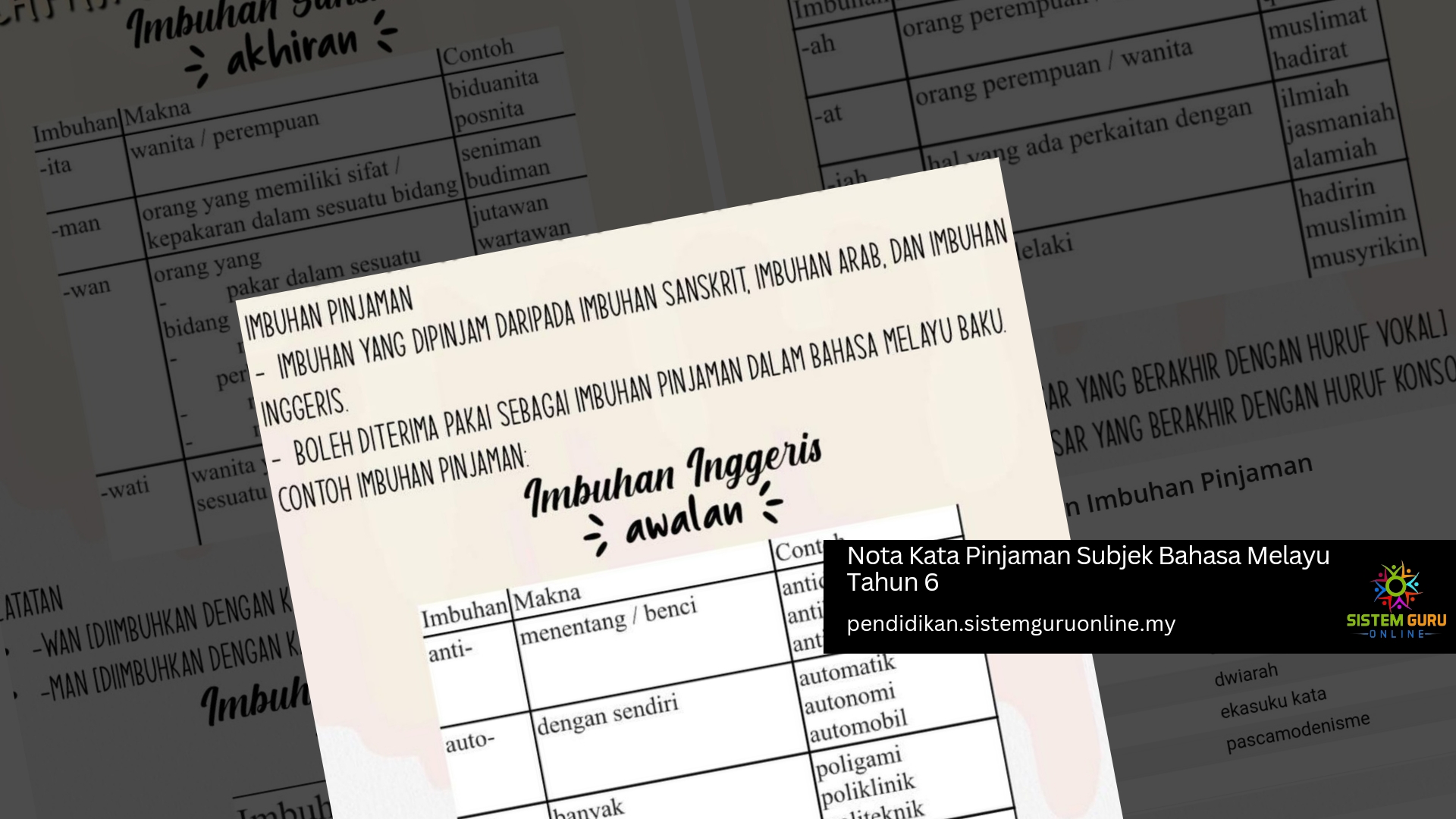 Nota Kata Pinjaman Subjek Bahasa Melayu Tahun 6 - Pendidikan Rasmi