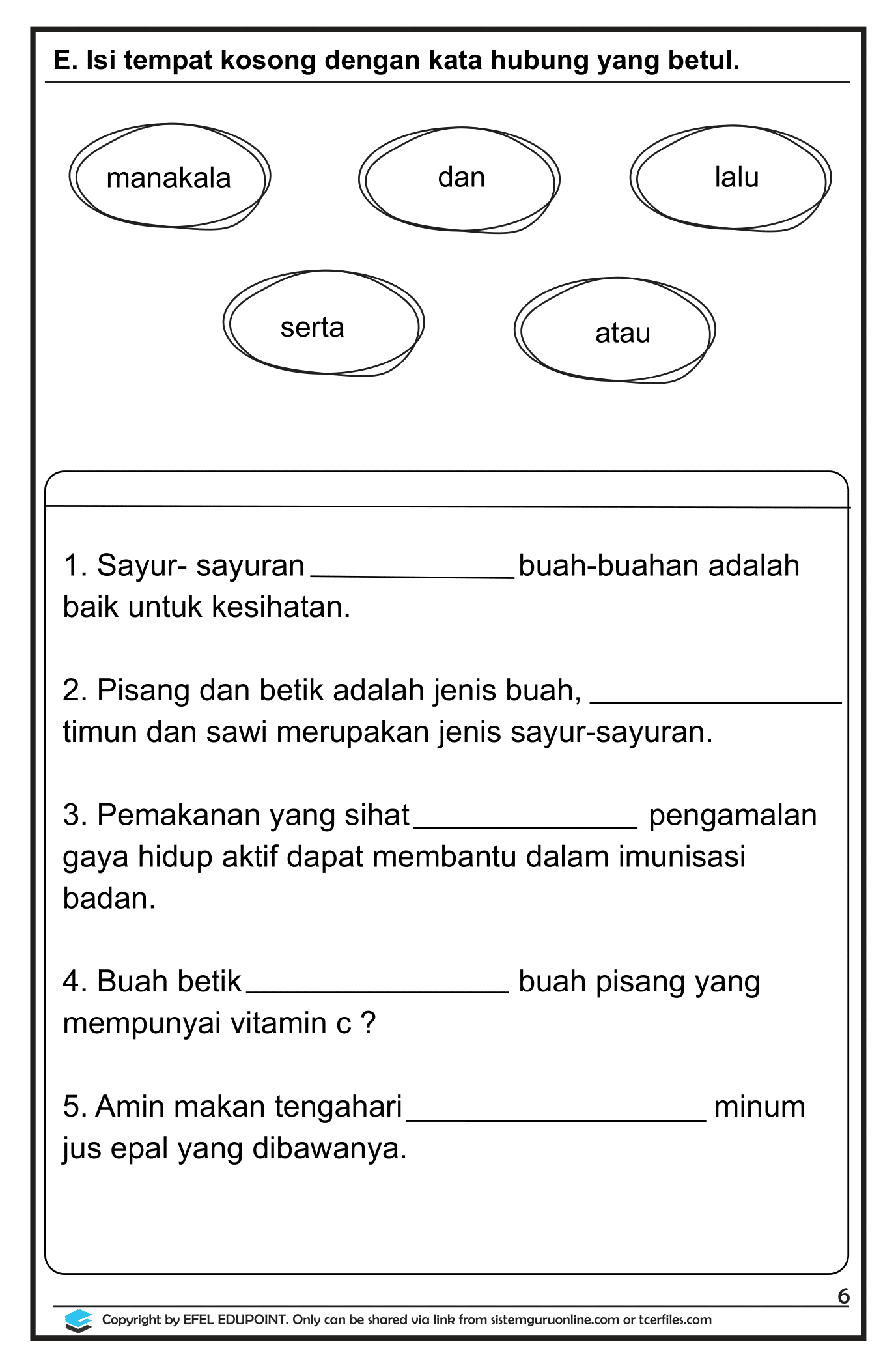 Latihan Bahasa Melayu Tahun 1= Unit: Kebersihan Dan Kesihatan, Muka ...