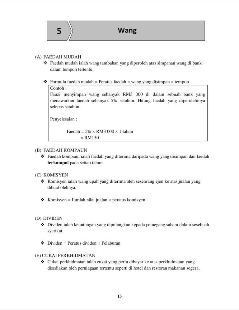 Nota Unit 5 Wang Subjek Matematik Tahun 6 - Pendidikan Rasmi