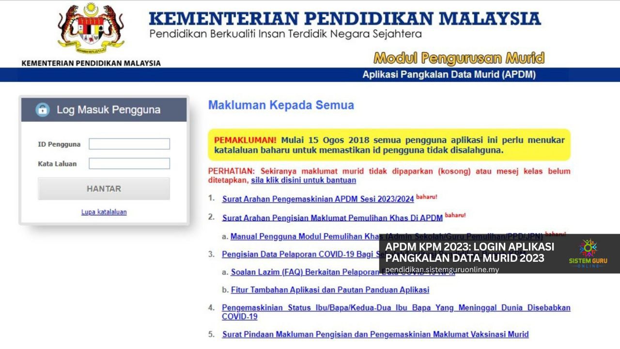 APDM KPM 2023: LOGIN APLIKASI PANGKALAN DATA MURID 2023 - Pendidikan Rasmi