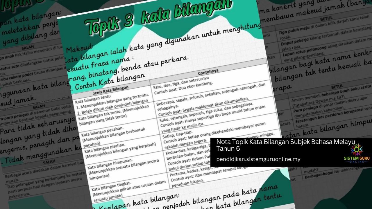 Nota Topik Kata Bilangan Subjek Bahasa Melayu Tahun 6 - Pendidikan Rasmi