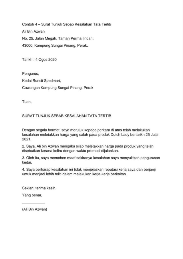 Contoh Surat Tunjuk Sebab Ringkas - Pendidikan Rasmi