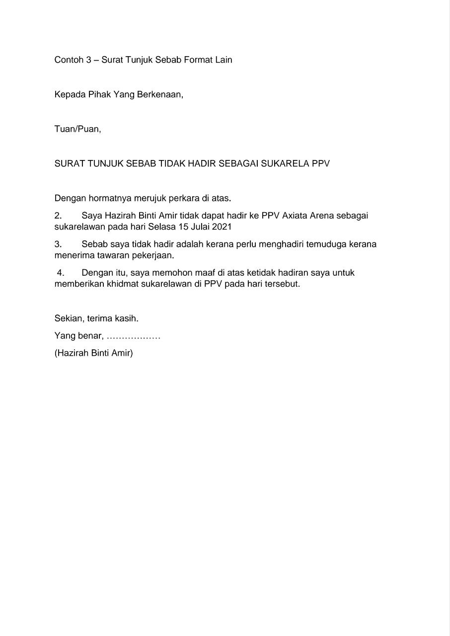 Contoh Surat Tunjuk Sebab Ringkas - Pendidikan Rasmi