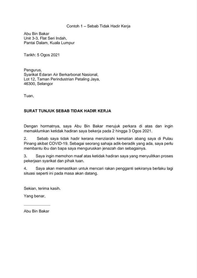 Contoh Surat Tunjuk Sebab Ringkas - Pendidikan Rasmi