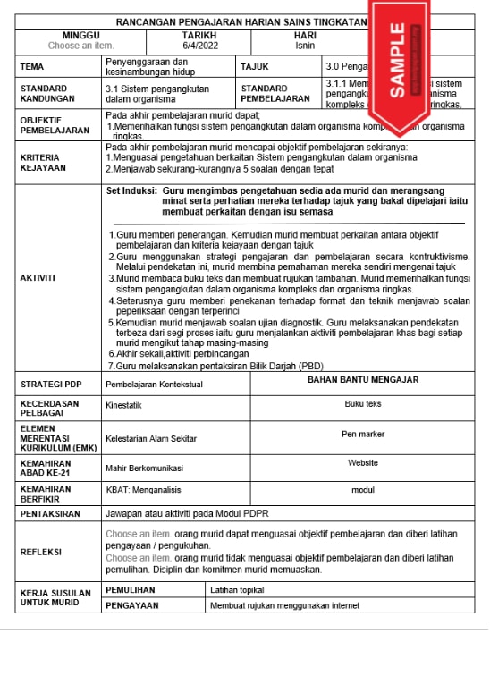 RPH 2022 Subjek Sains Tingkatan 3 - Download RPH RPT SOALAN & BAHAN ...