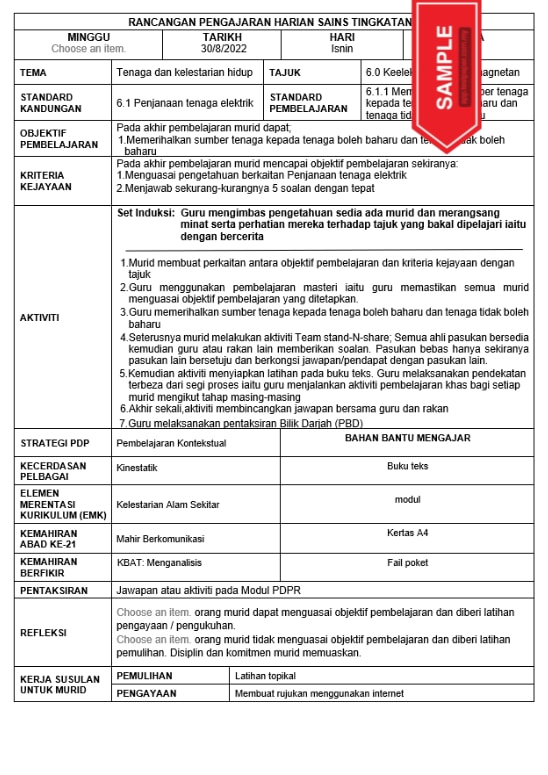 RPH 2022 Subjek Sains Tingkatan 3 - Download RPH RPT SOALAN & BAHAN ...