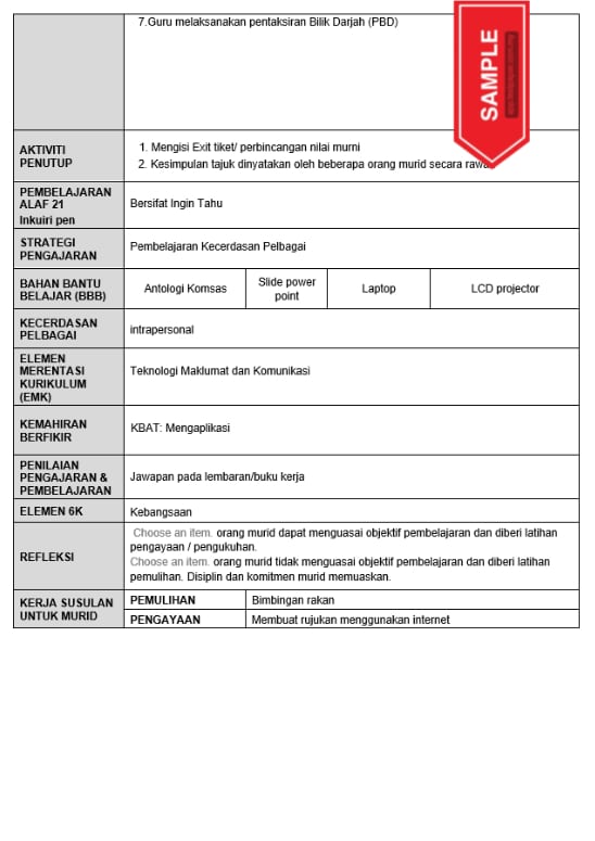 Download RPH 2022 Subjek Bahasa Melayu Tingkatan 2 - Pendidikan Rasmi