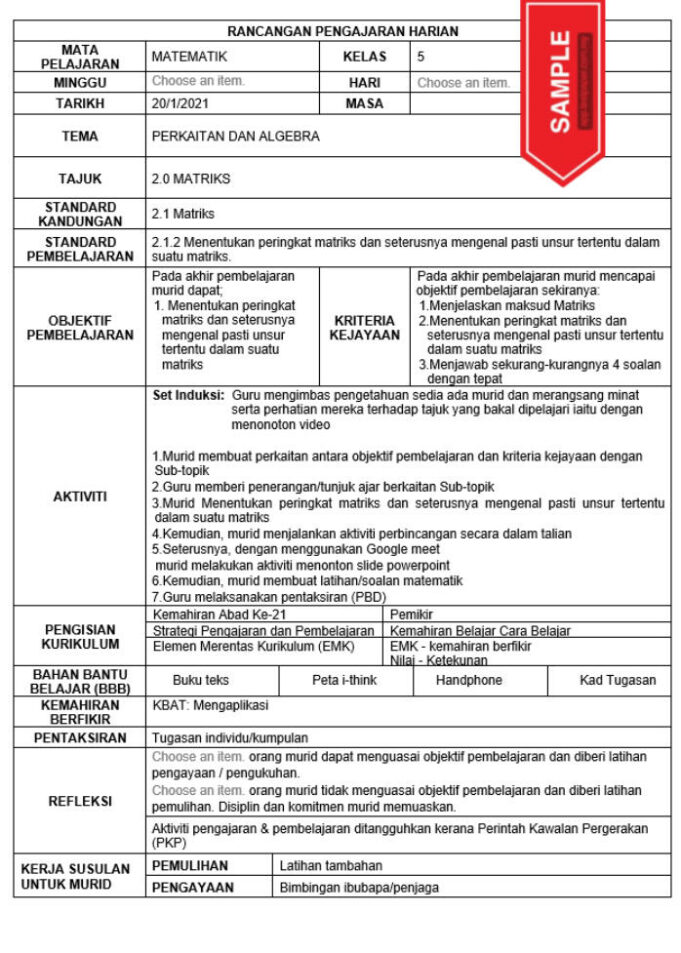 Download Full RPH Matematik Tingkatan 5 Sekolah Menengah - Pendidikan Rasmi