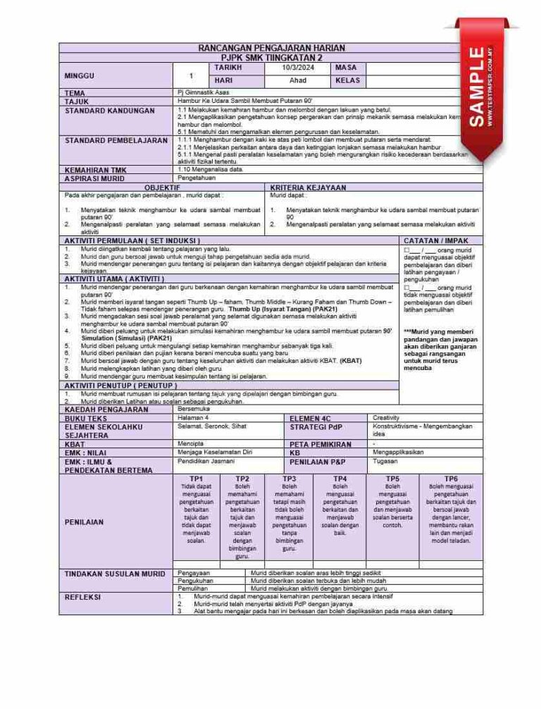 Download RPH Pendidikan Jasmani Kesihatan Tingkatan 2 Bagi Guru Sekolah Terbaik - Pendidikan Rasmi