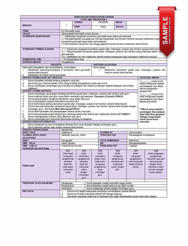 RPH Pendidikan Jasmani Kesihatan Tingkatan 3 - Pendidikan Rasmi