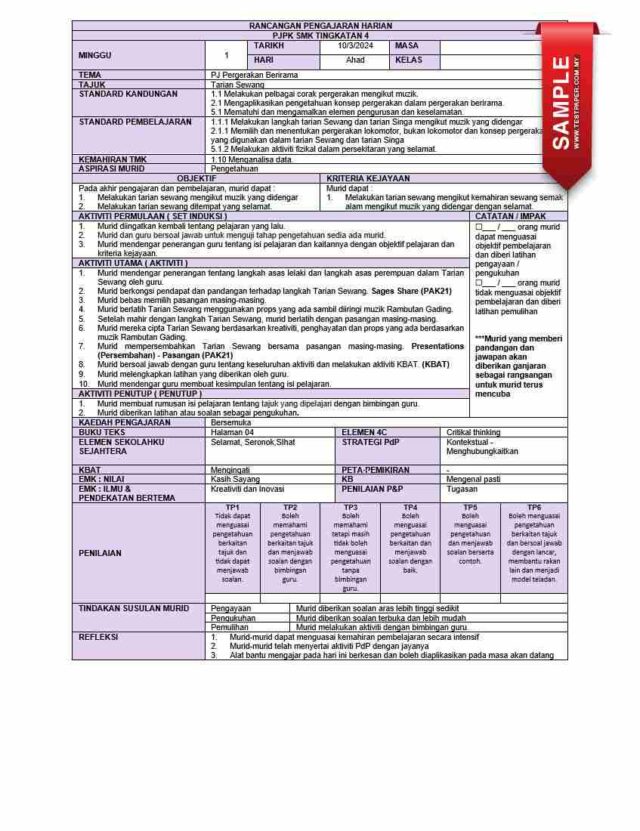 Muat Turun PDF RPH Pendidikan Jasmani Kesihatan Tingkatan 4 Untuk Guru - Pendidikan Rasmi