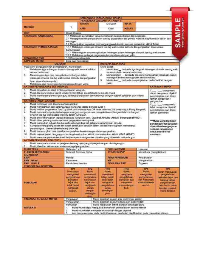 Muat Turun PDF RPH Pendidikan Jasmani Tahun 4 - Pendidikan Rasmi