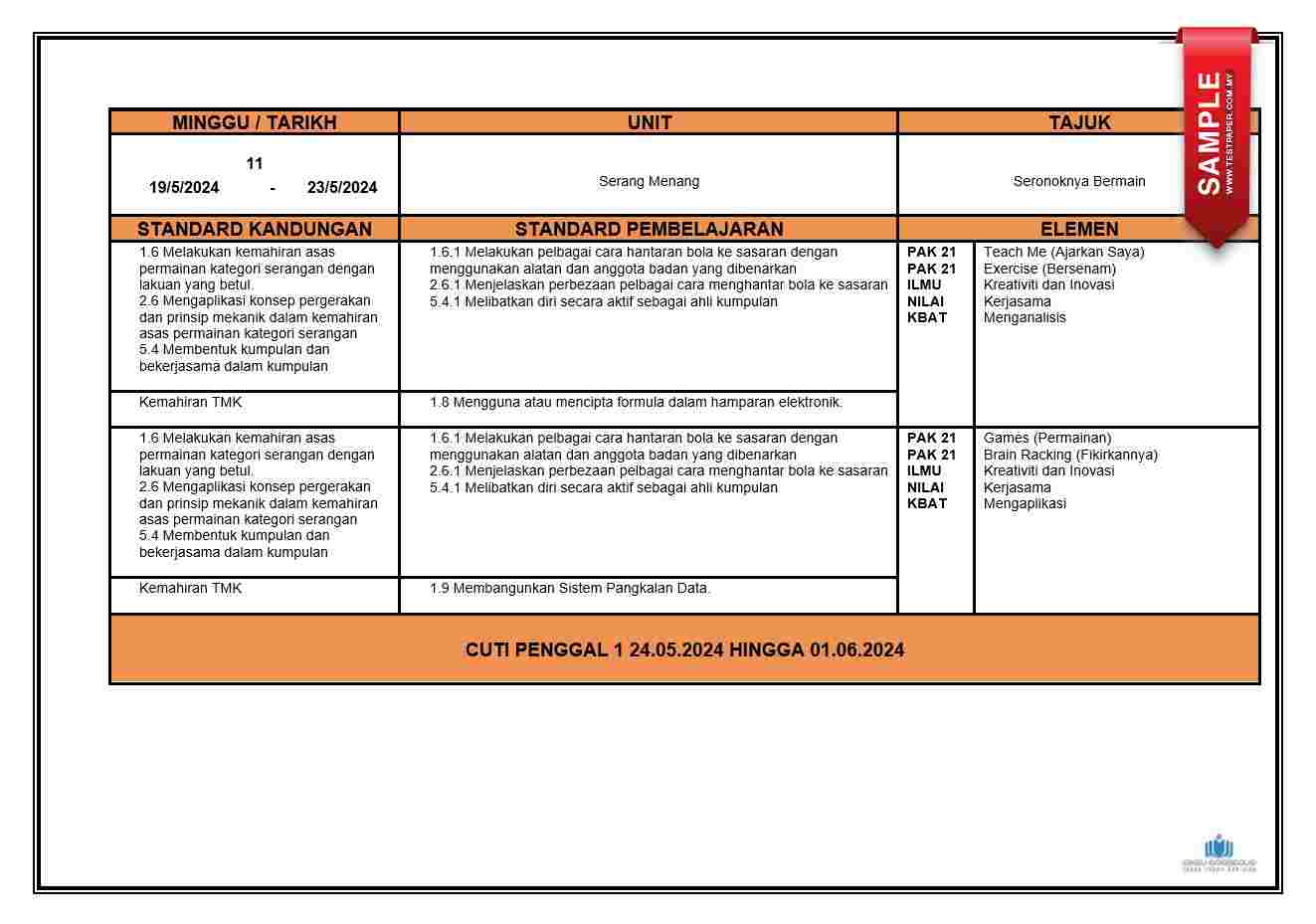 Bahan PDF RPH Pendidikan Jasmani Tahun 5 - Pendidikan Rasmi