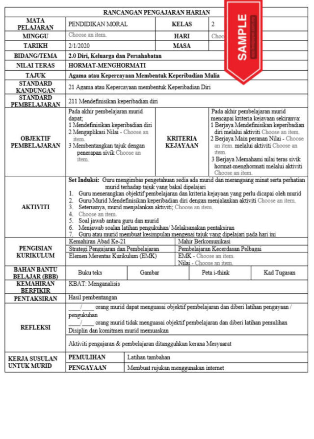Muat Turun RPH Pendidikan Moral Tingkatan 2 PDF - Pendidikan Rasmi