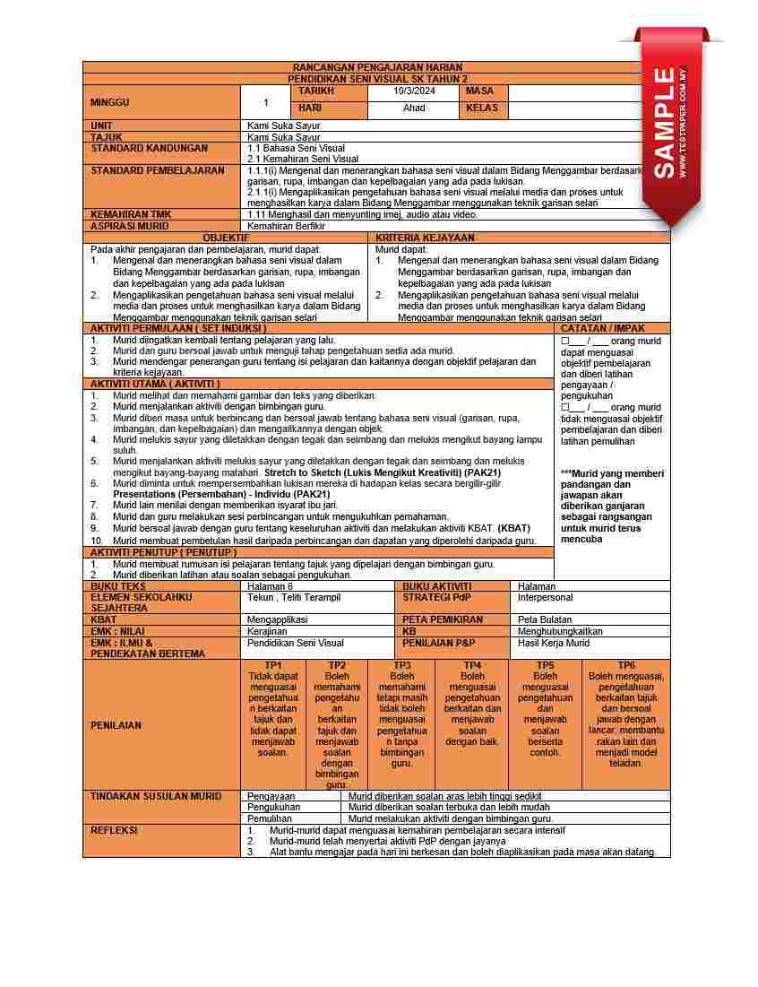 Bahan PDF RPH Pendidikan Seni Visual Tahun 2 Download - Pendidikan Rasmi