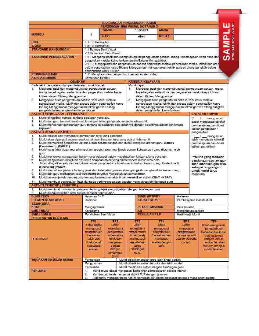 Muat Turun RPH Pendidikan Seni Visual Tahun 3 Terbaru - Pendidikan Rasmi