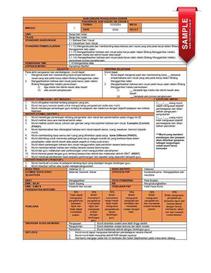 Bahan PDF RPH Pendidikan Seni Visual Tahun 4 Untuk Guru - Pendidikan Rasmi