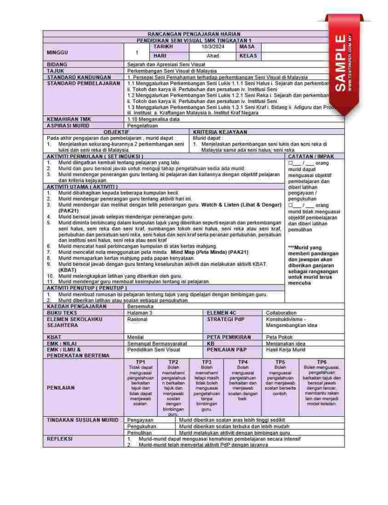 Download RPH Pendidikan Seni Visual Tingkatan 1 PDF Terbaik ...