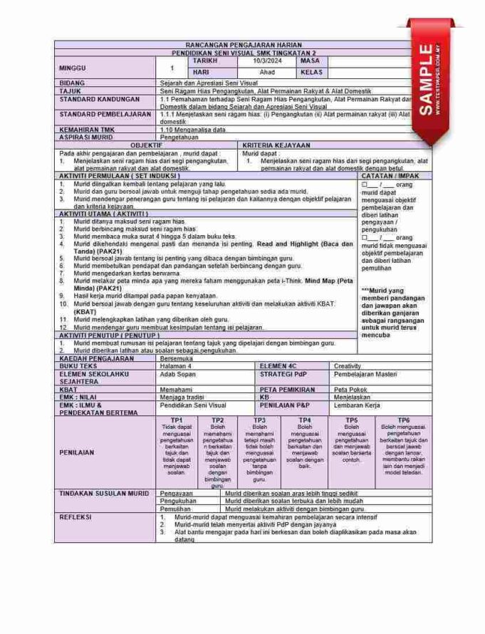 Full Download RPH Pendidikan Seni Visual Tingkatan 2 PDF - Pendidikan Rasmi