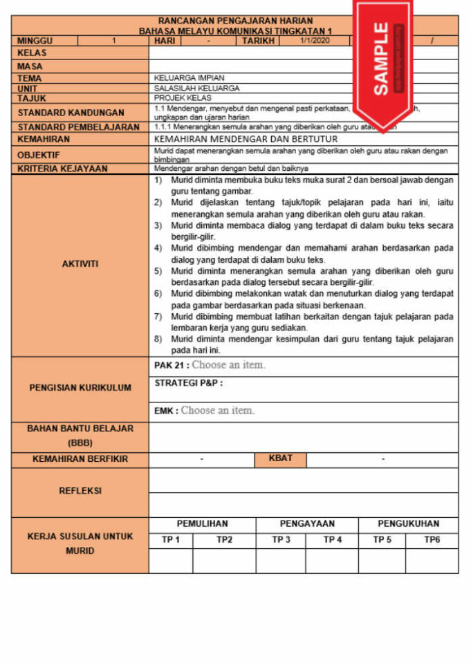 Dapatkan RPH Bahasa Melayu Tingkatan 1 Terbaru - Pendidikan Rasmi