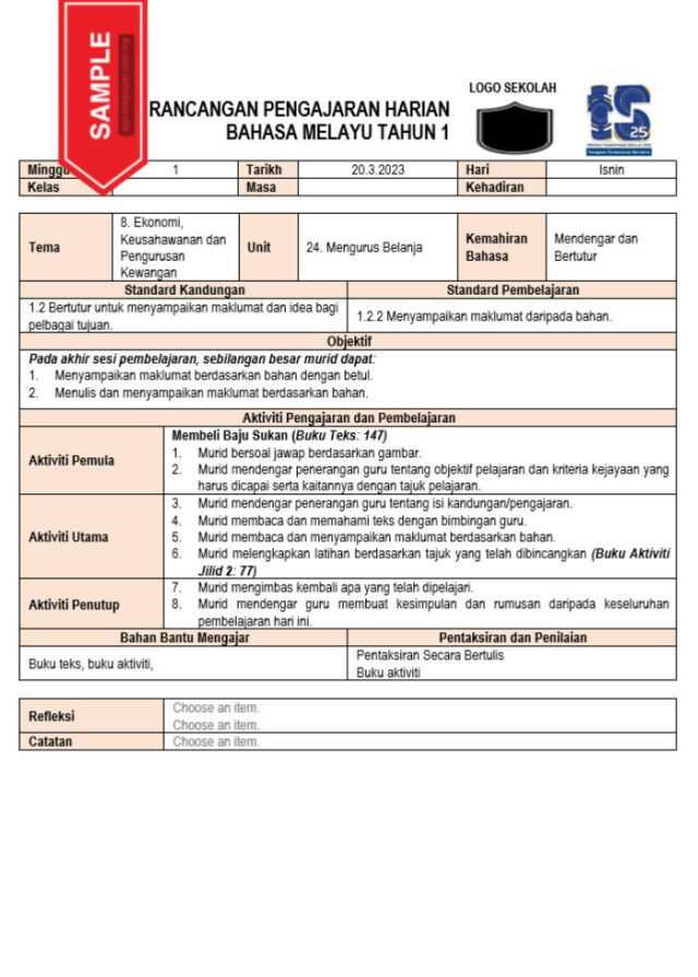 Download RPH Bahasa Melayu Tahun 1 Terbaru Di Sini - Pendidikan Rasmi