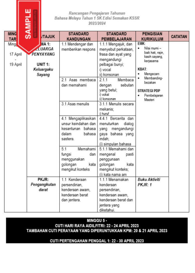 Download RPH Bahasa Melayu Tahun 1 Terbaru Di Sini - Pendidikan Rasmi