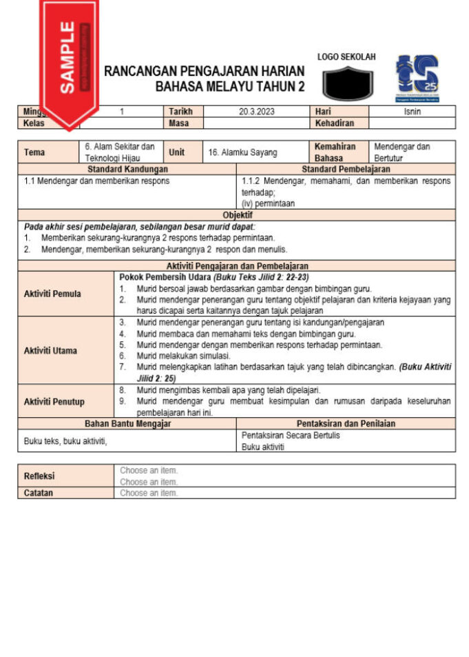 Muat Turun RPH Bahasa Melayu Tahun 2 Terkini - Pendidikan Rasmi