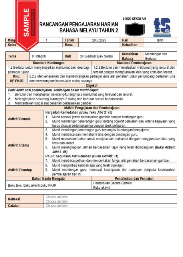 Muat Turun RPH Bahasa Melayu Tahun 2 Terkini - Pendidikan Rasmi