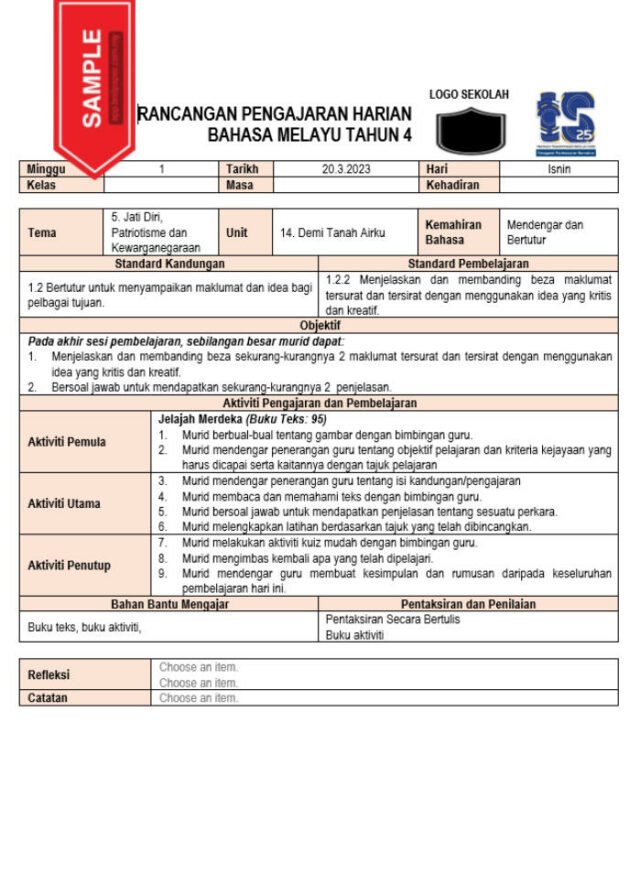 RPH Bahasa Melayu Tahun 4 Updated KPM - Pendidikan Rasmi