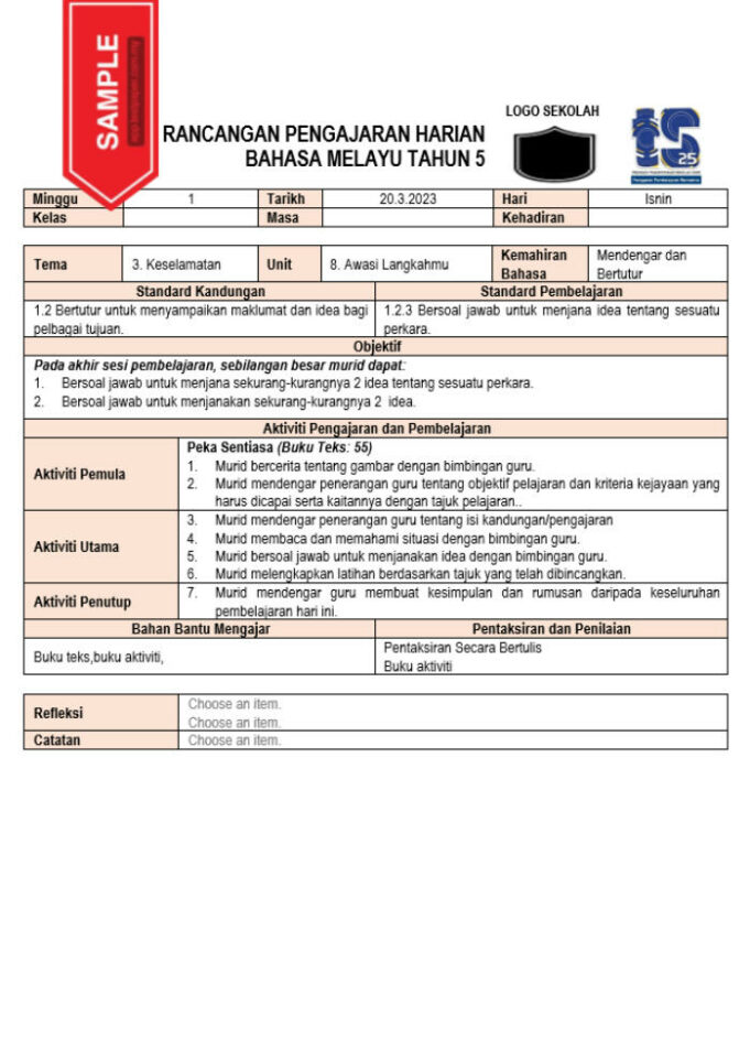 Senarai RPH Bahasa Melayu Tahun 5 Paling Lengkap - Pendidikan Rasmi