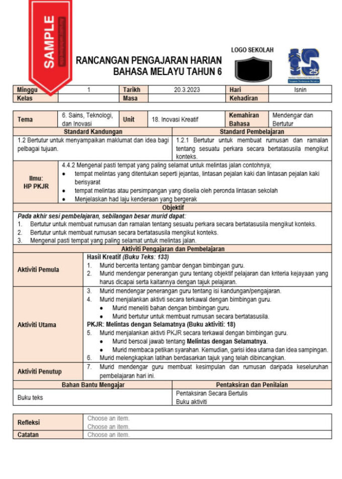 Senarai RPH Bahasa Melayu Tahun 6 Paling Baru - Pendidikan Rasmi