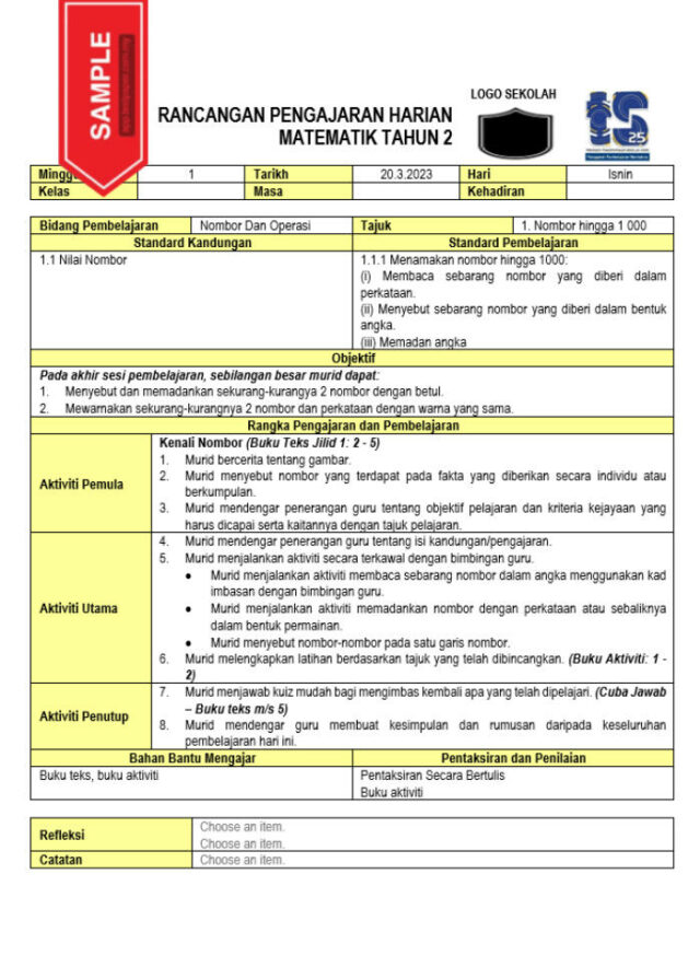 Perkongsian RPH Matematik Tahun 2 Lengkap Setahun - Pendidikan Rasmi