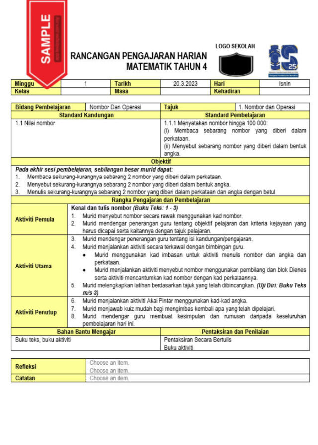 Dapatkan RPH Matematik Tahun 4 Setahun - Pendidikan Rasmi
