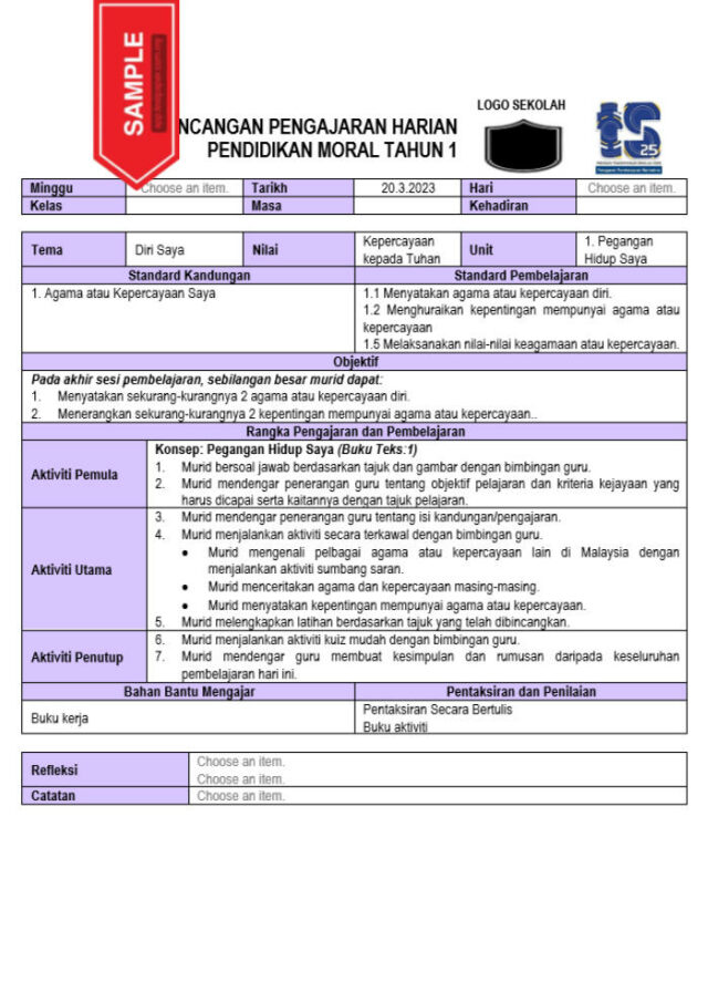 Download RPH Pendidikan Moral Tahun 1 Di Sini - Pendidikan Rasmi