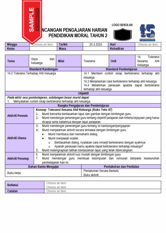 Perkongsian RPH Pendidikan Moral Tahun 2 Untuk Setahun - Pendidikan Rasmi