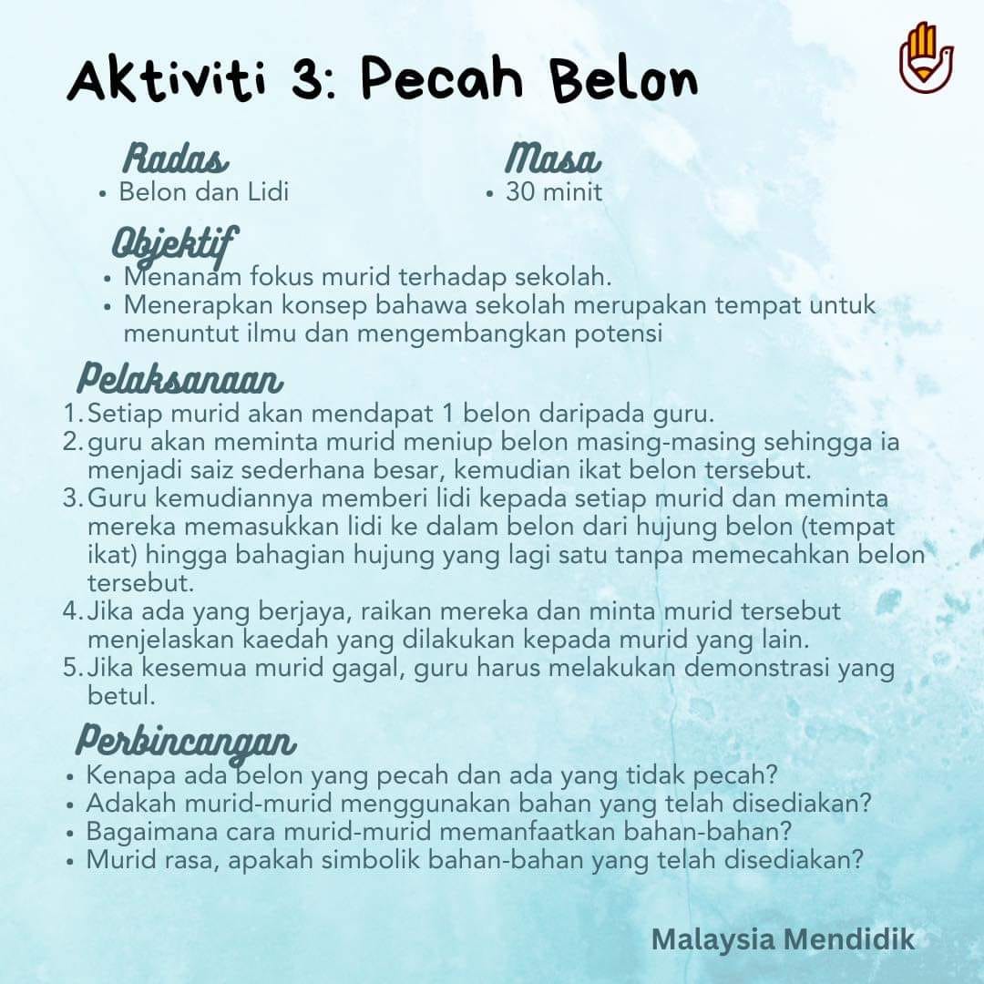 5 Senarai Aktiviti Minggu Orientasi Sekolah - Pendidikan Rasmi