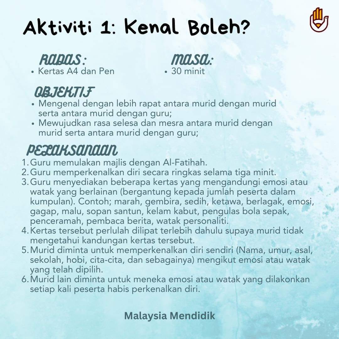 5 Senarai Aktiviti Minggu Orientasi Sekolah - Pendidikan Rasmi