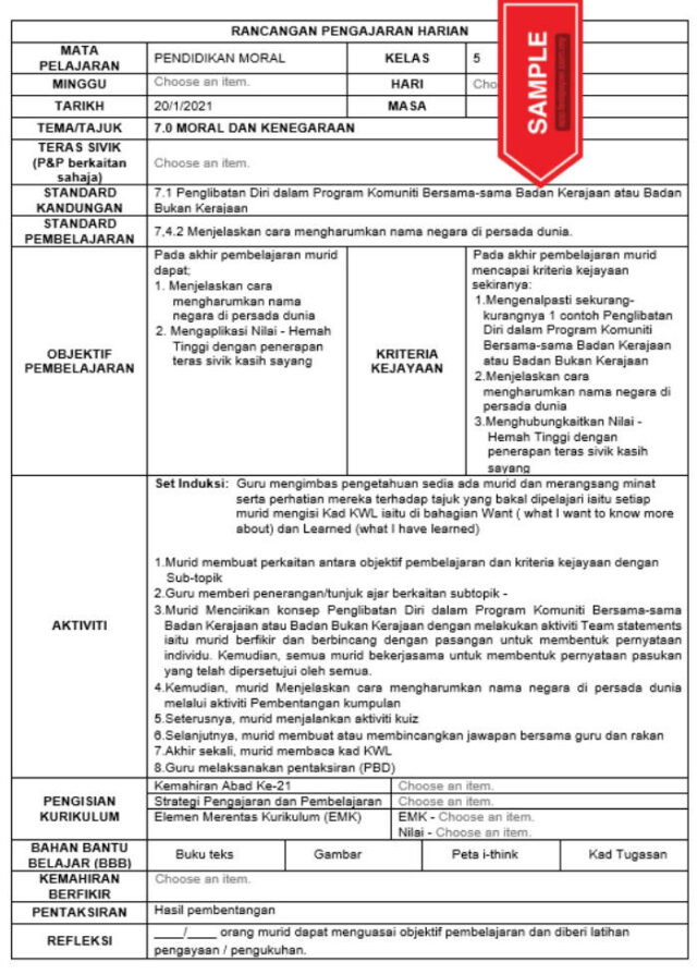Dapatkan RPH Pendidikan Moral Tingkatan 4 PDF - Pendidikan Rasmi