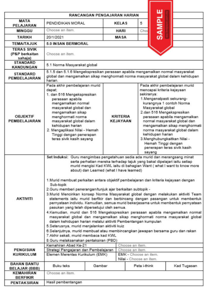 Dapatkan RPH Pendidikan Moral Tingkatan 4 PDF - Pendidikan Rasmi