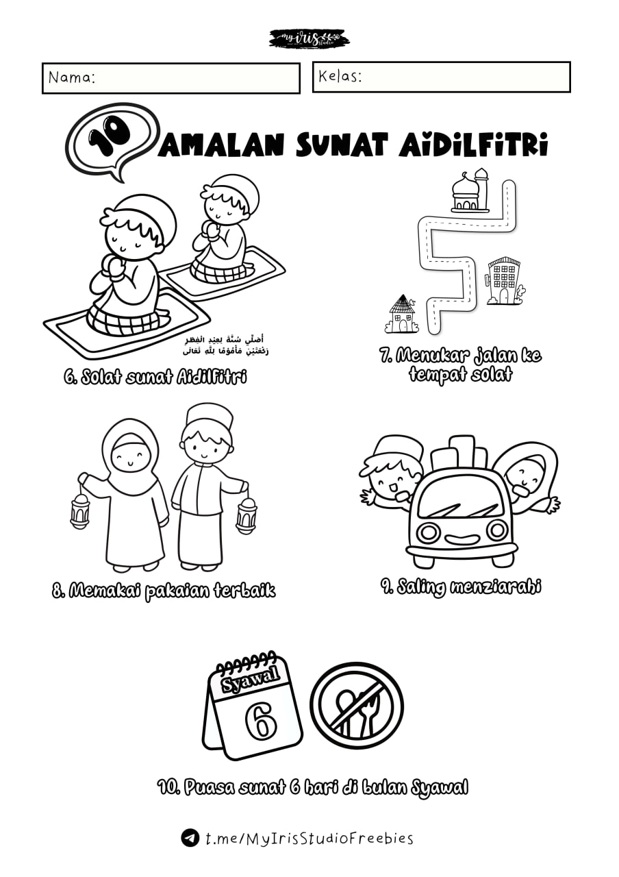 Aktiviti Mewarna 10 Amalan Sunat Di Hari Raya Aidilfitri - Pendidikan Rasmi