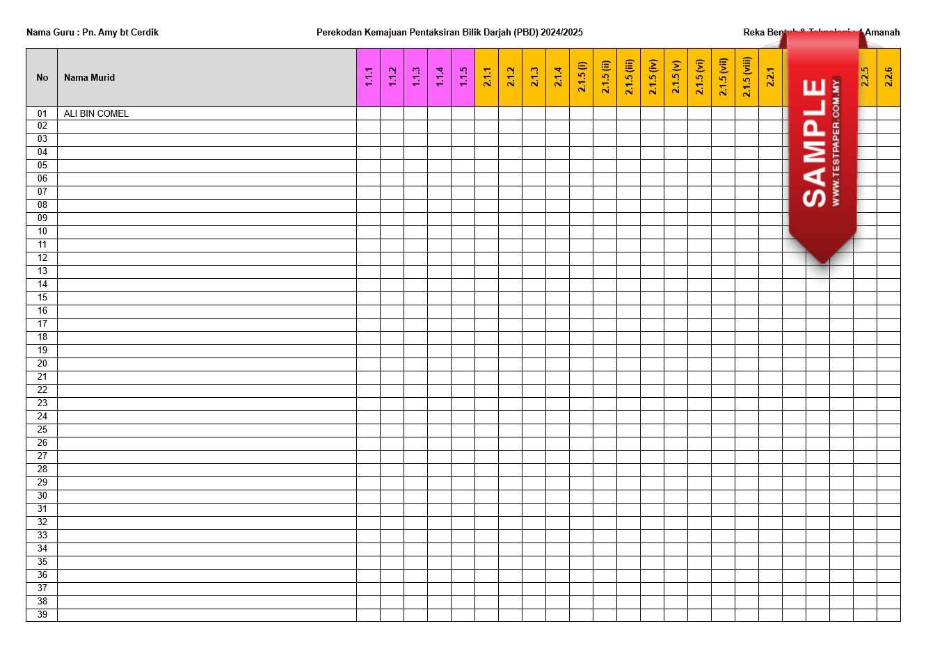 Dokumen File Kemajuan Murid Rekod PBD RBT SK Darjah 4 Hingga 6 ...