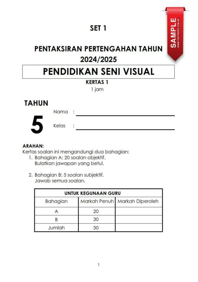 Bahan Ujian Pertengahan Tahun PSV Tahun 5 PDF Sekolah Rendah - Pendidikan Rasmi