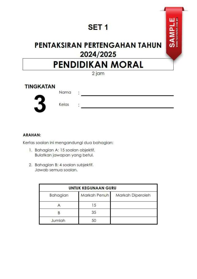 Download Kertas Ujian Pertengahan Tahun Pendidikan Moral Tingkatan 3 PDF Sekolah Menengah ...