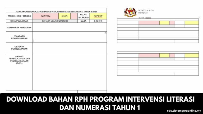 Download Bahan RPH Program Intervensi Literasi Dan Numerasi Tahun 1 - Pendidikan Rasmi