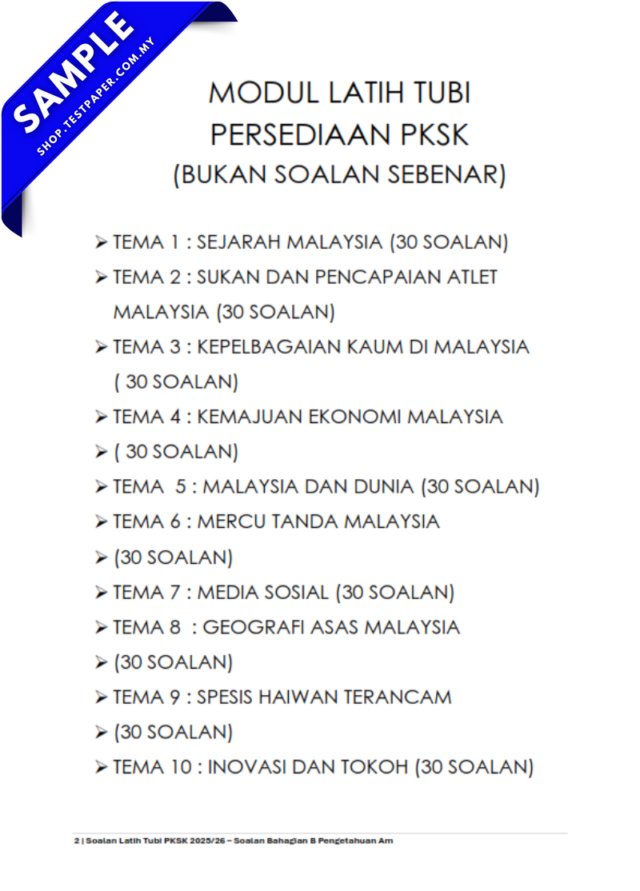 Nota Dan Soalan PKSK Pengetahuan Am Bagi Tahun 6 Dan Tingkatan 3 ...