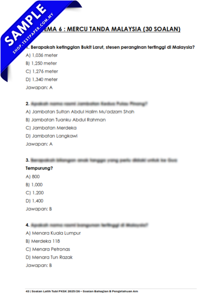 Nota Dan Soalan PKSK Pengetahuan Am Bagi Tahun 6 Dan Tingkatan 3 ...